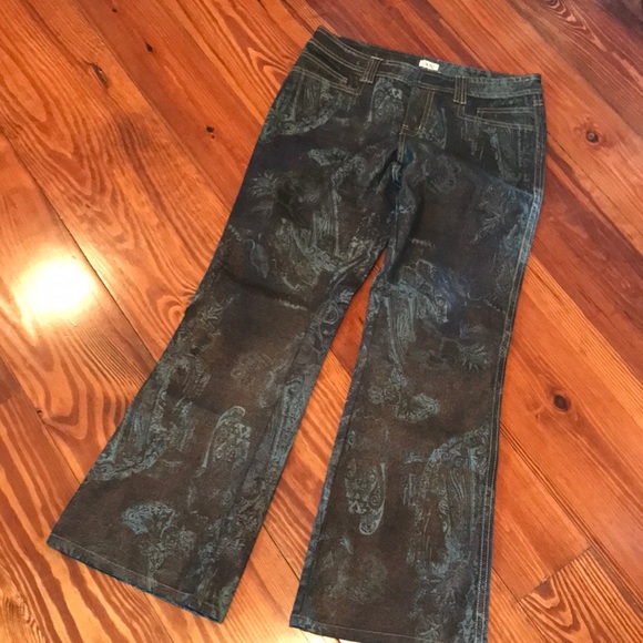 Cache | Jeans | Cache Metallic Jeansdark Wash With Blue Design 6 | Poshmark